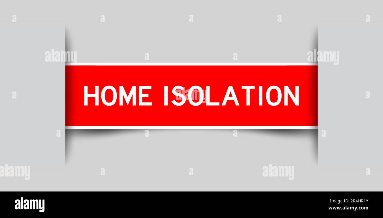 Inserted red color label sticker with word home isolation on gray ...