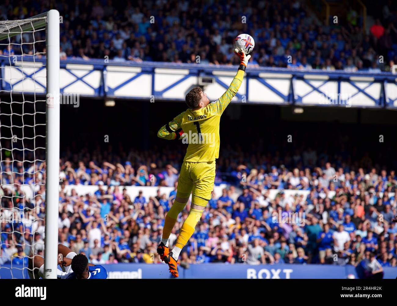 Bournemouth goalkeeper Mark Travers makes a save during the Premier ...