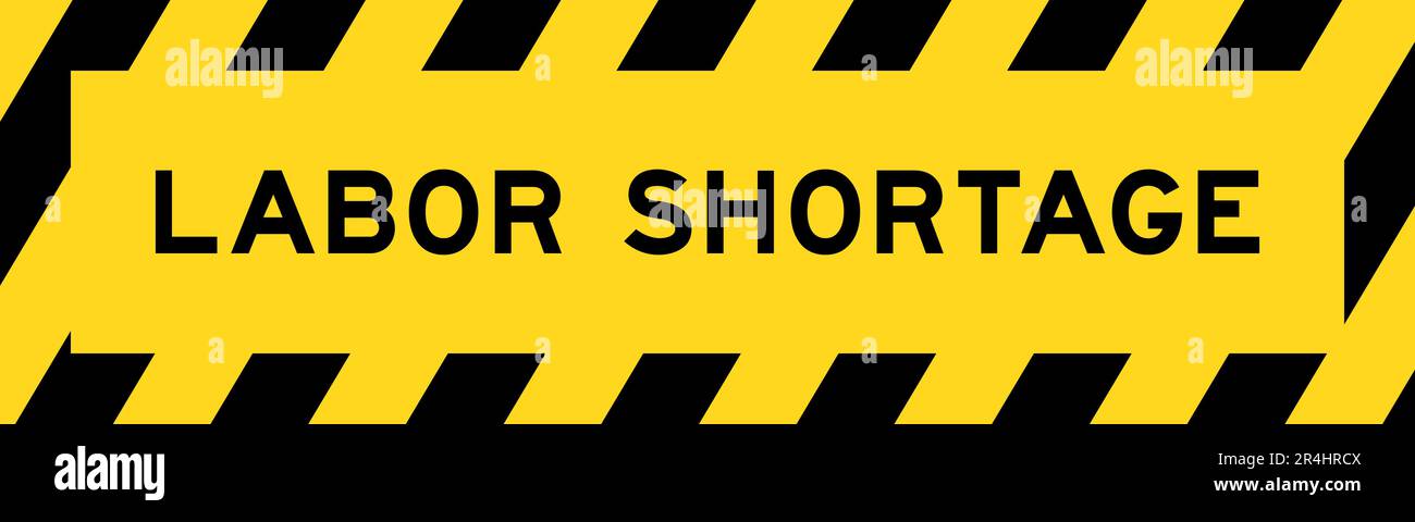 Yellow and black color with line striped label banner with word labor ...