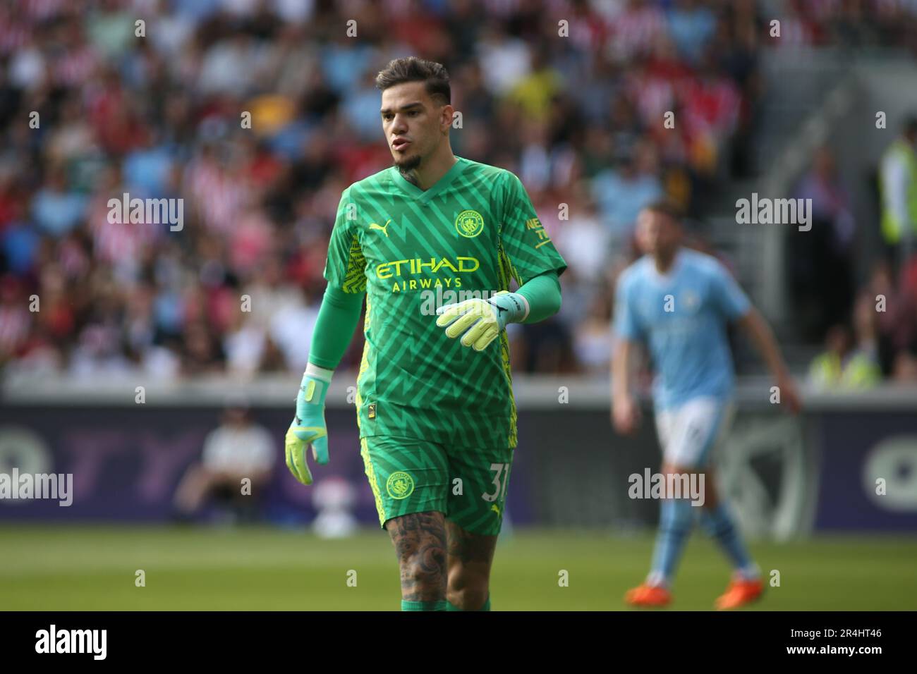 London, UK. 28th May, 2023. Goalkeeper Ederson of Manchester City during the Premier League ...