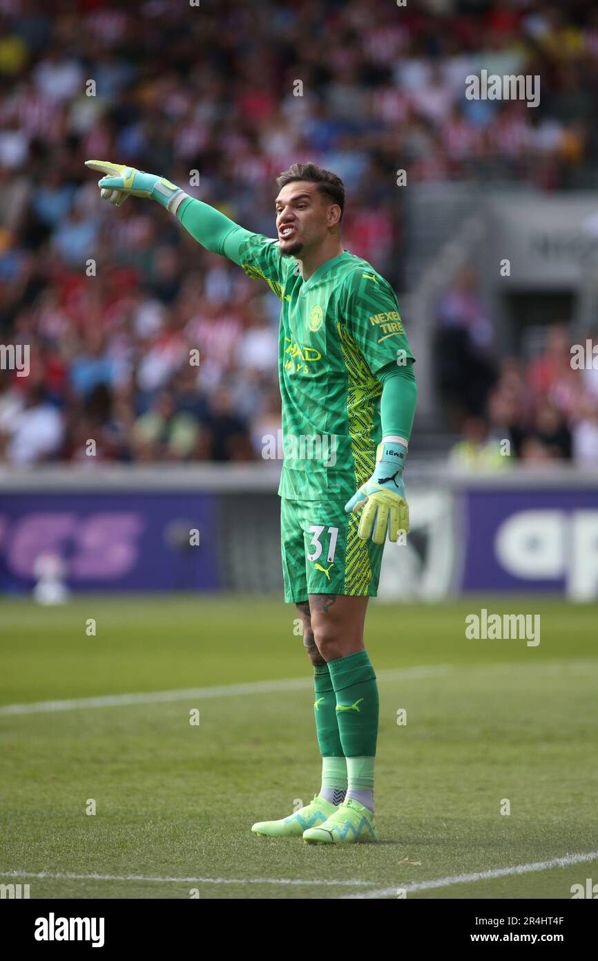 London, UK. 28th May, 2023. Goalkeeper Ederson of Manchester City directing from defence during ...