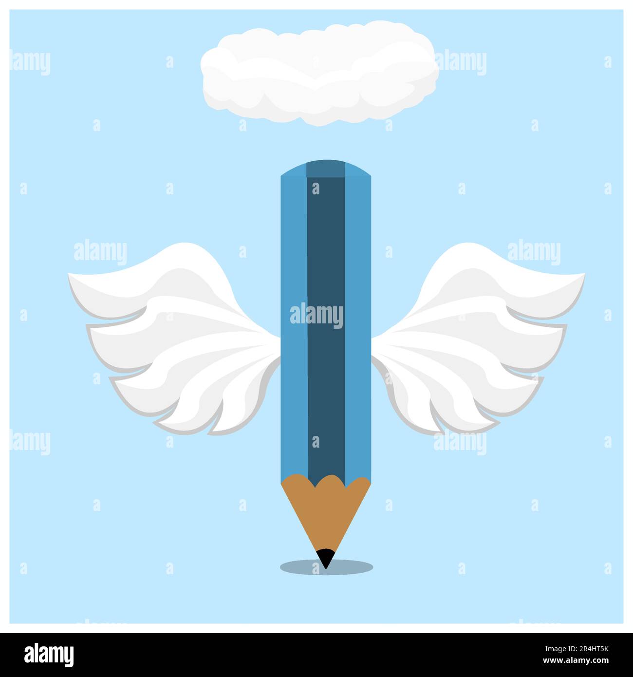 Vector Illustration of Wings Pencil, Cloud and Blue Color Background ...