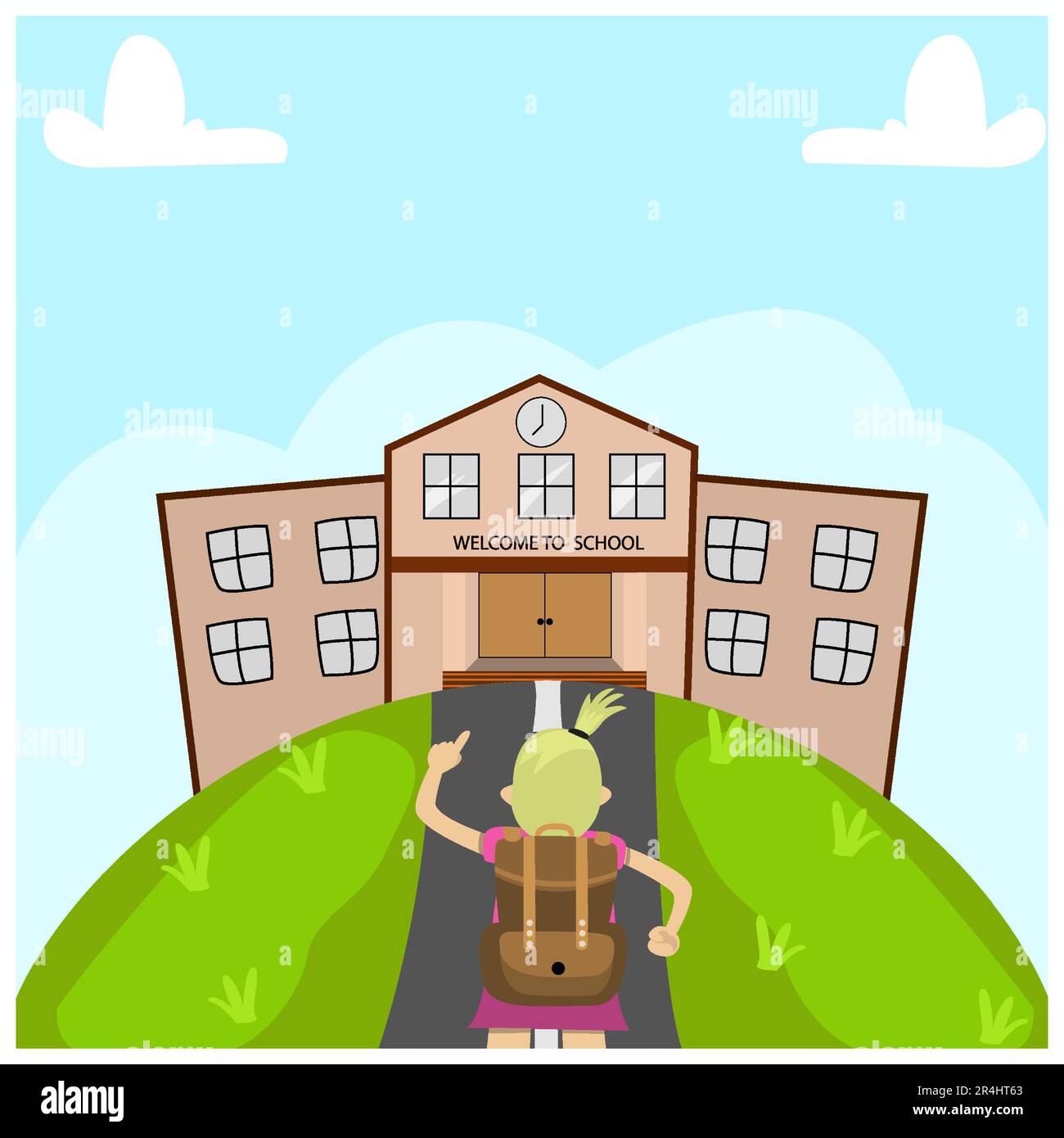 Vector Illustration of Student Go To School and School Background Stock ...