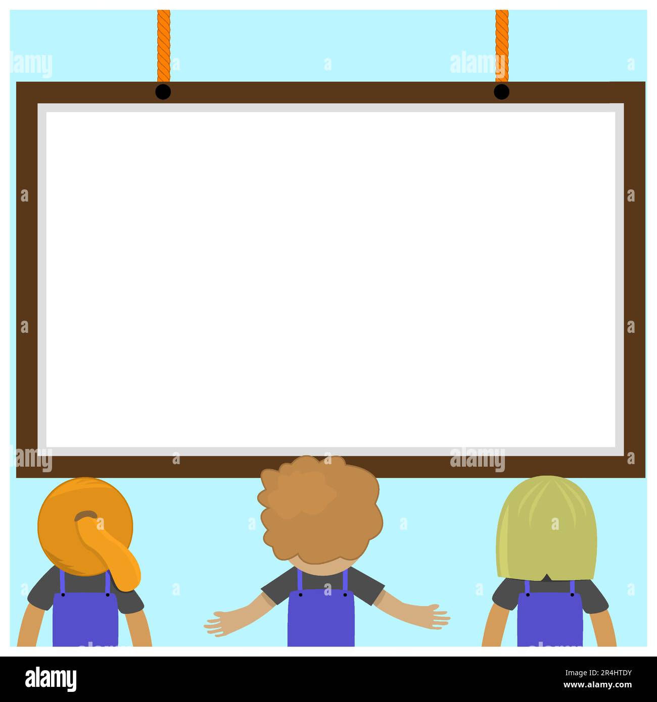 Vector Illustration Of Three Student Reading Blank Whiteboard and Blue ...