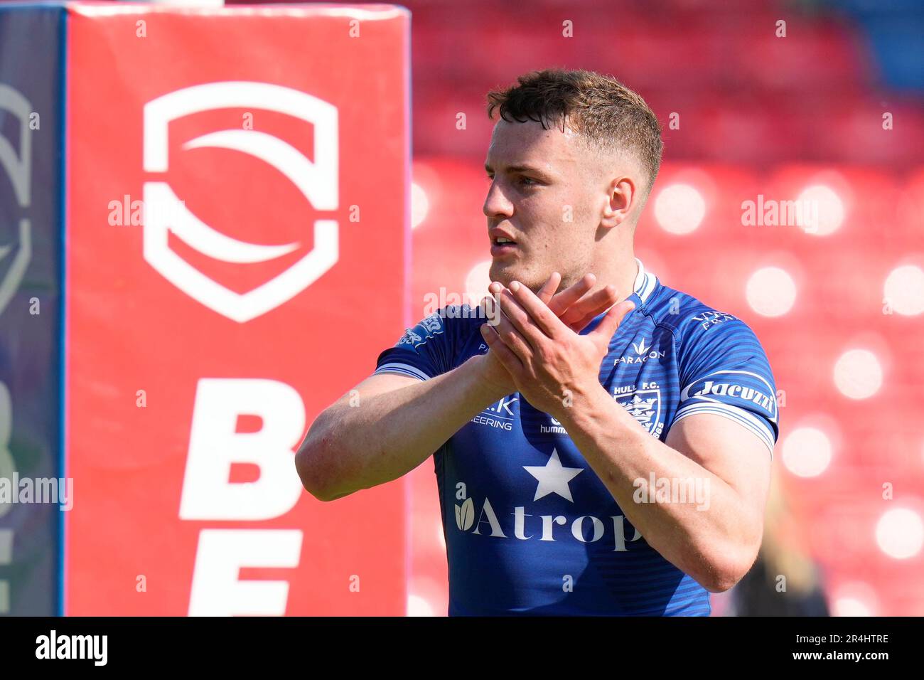 Jake Trueman #6 of Hull FC salutes the fans after the Betfred Super ...