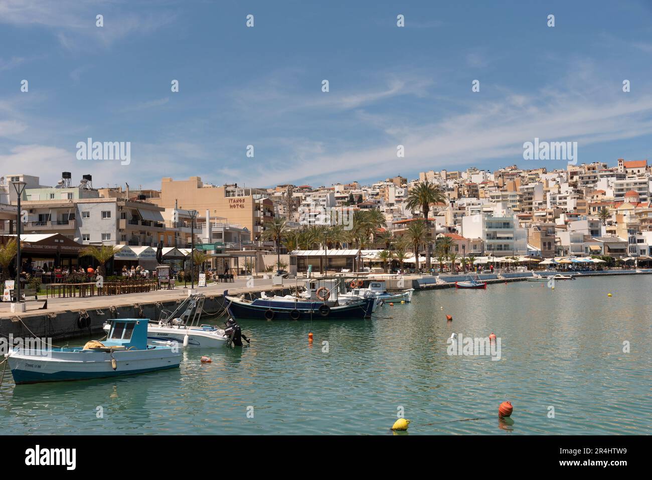 Eastern Crete, Greece, Europe. 2023, Waterfront of Siteia harbour in ...