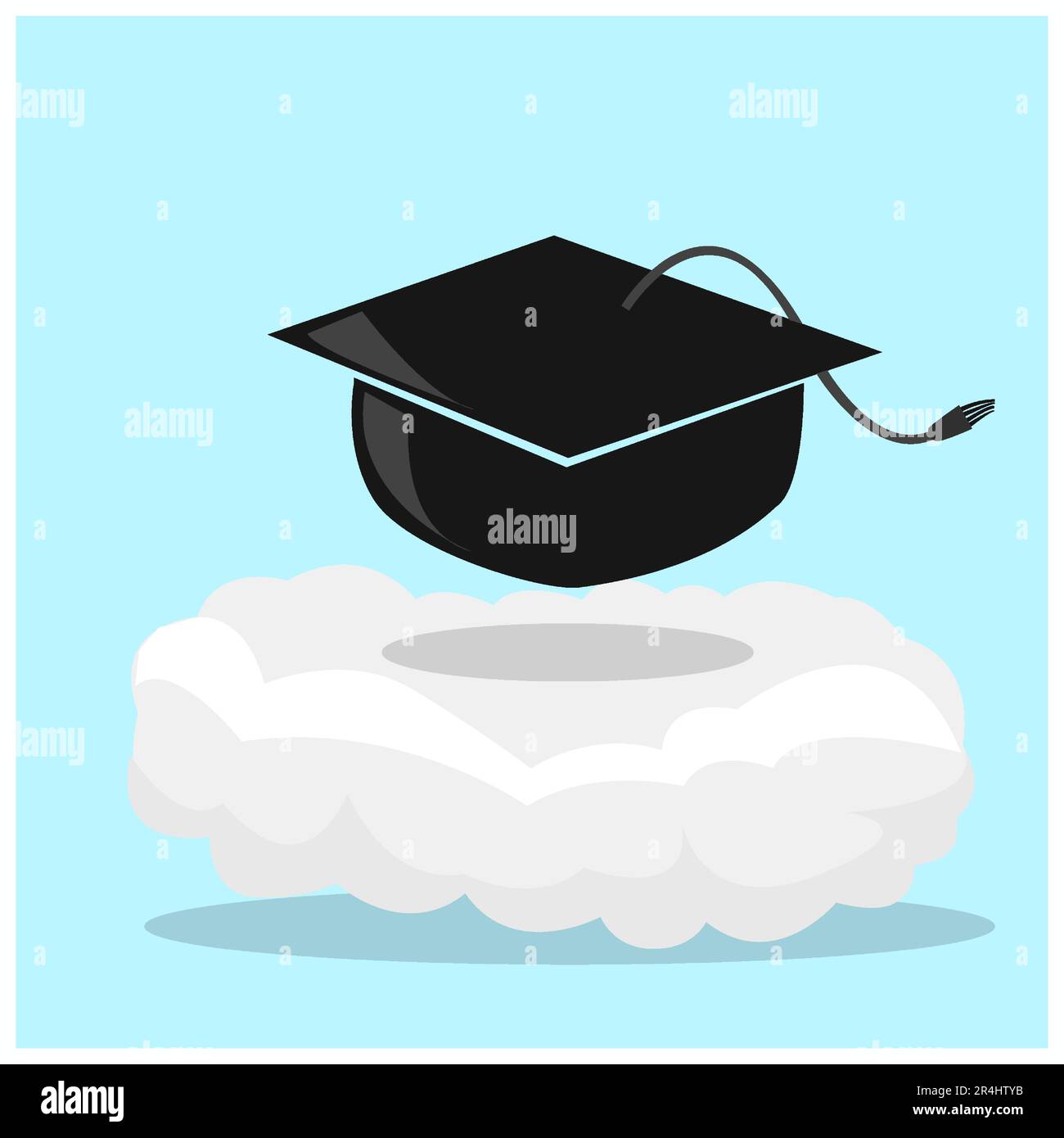Vector Illustration of Hat Graduation on Cloud and Blue Color ...