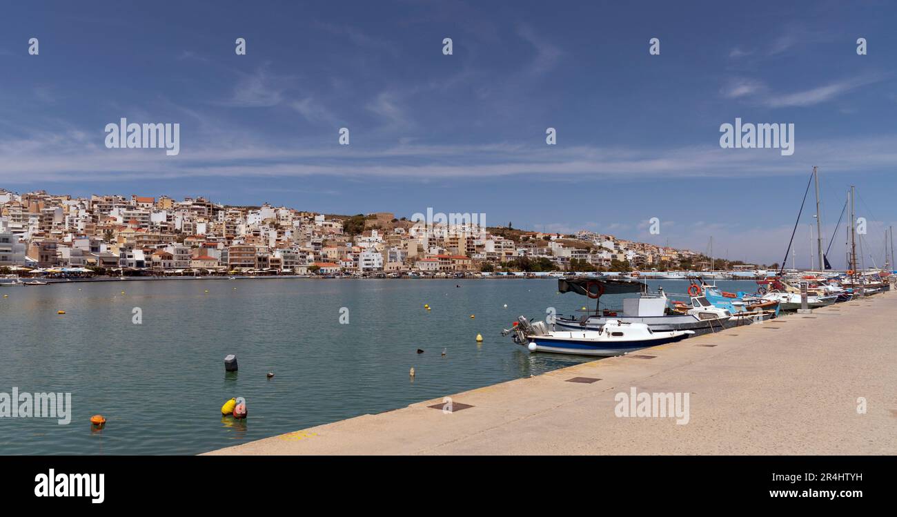 Eastern Crete, Greece, Europe. 2023, Waterfront of Siteia harbour in ...