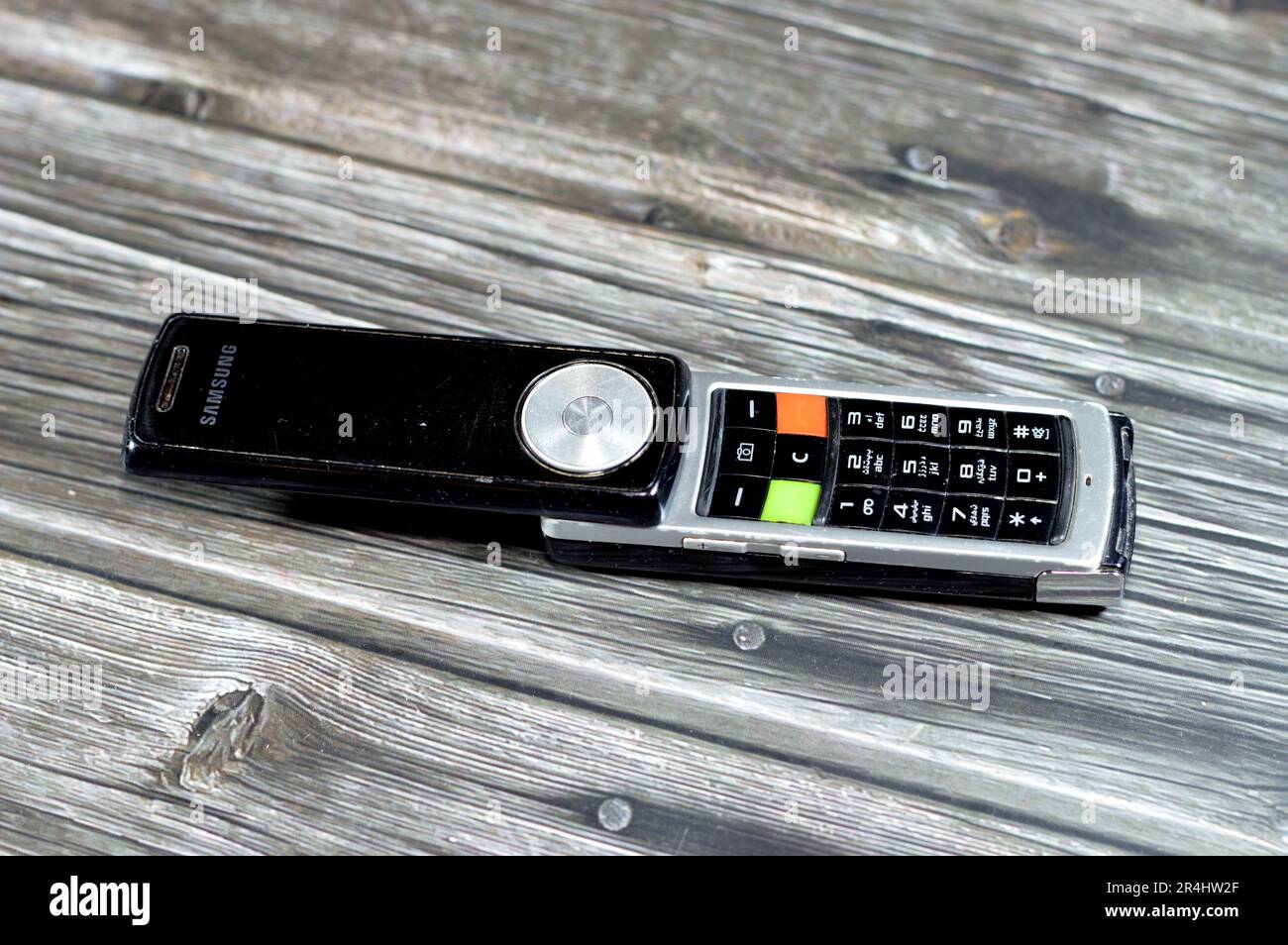 Cairo, Egypt, May 26 2023: Old rotating sliding Samsung mobile cell ...