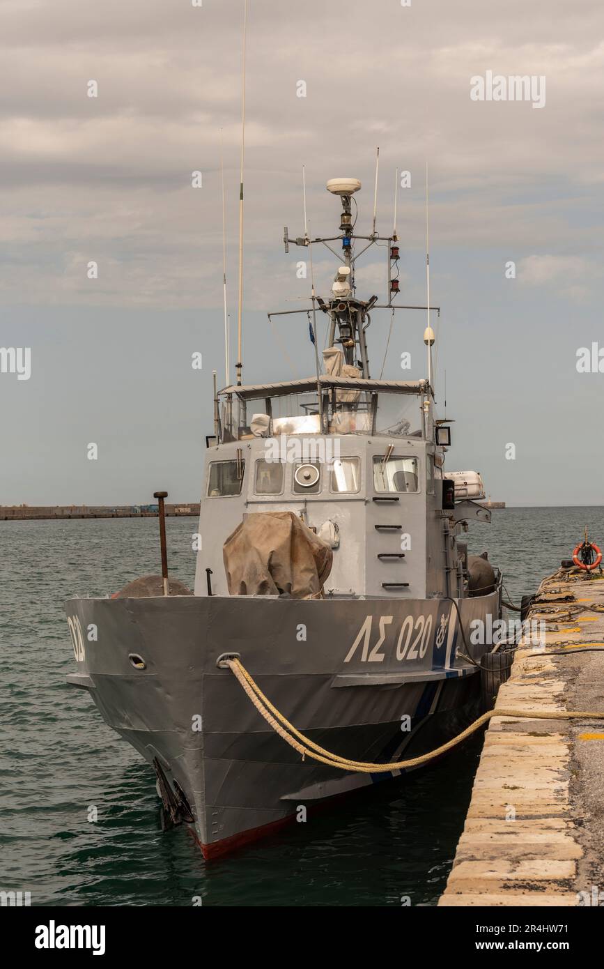 Port of Heraklion, Crete, Greece, Europe. 2023. A Greek naval patrol ...