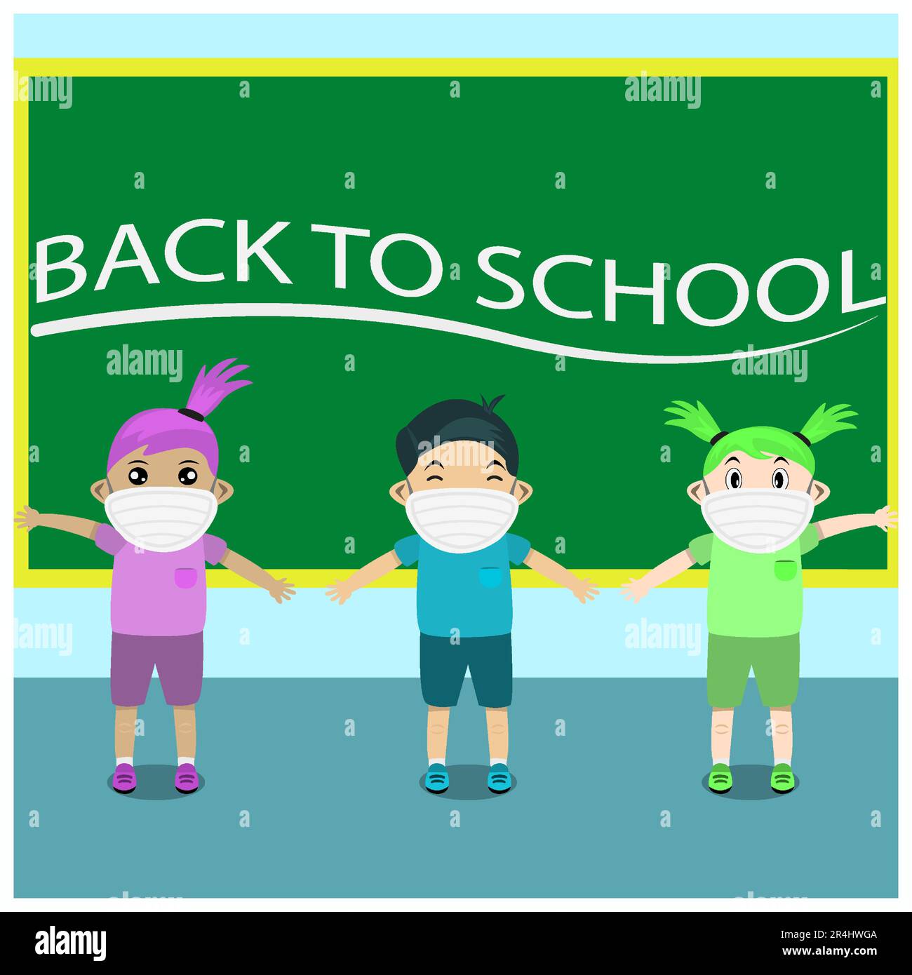 Vector Illustration of Three Student Come Back School on Class and ...