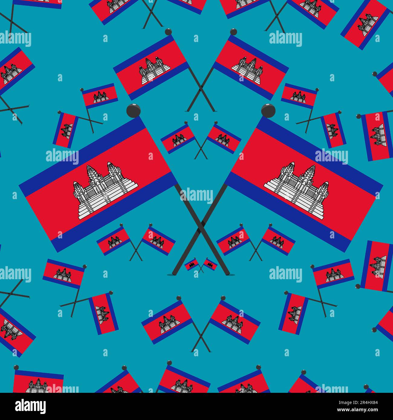Vector Illustration of Pattern Kamboja Flags and Blue Colors Background ...
