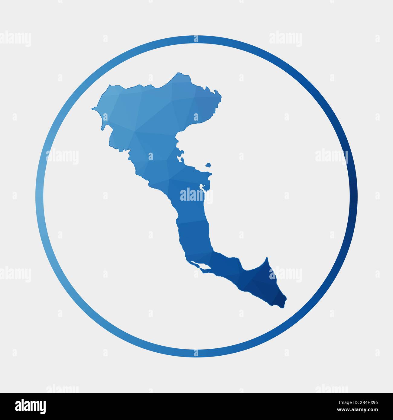 Corfu icon. Polygonal map of the island in gradient ring. Round low ...