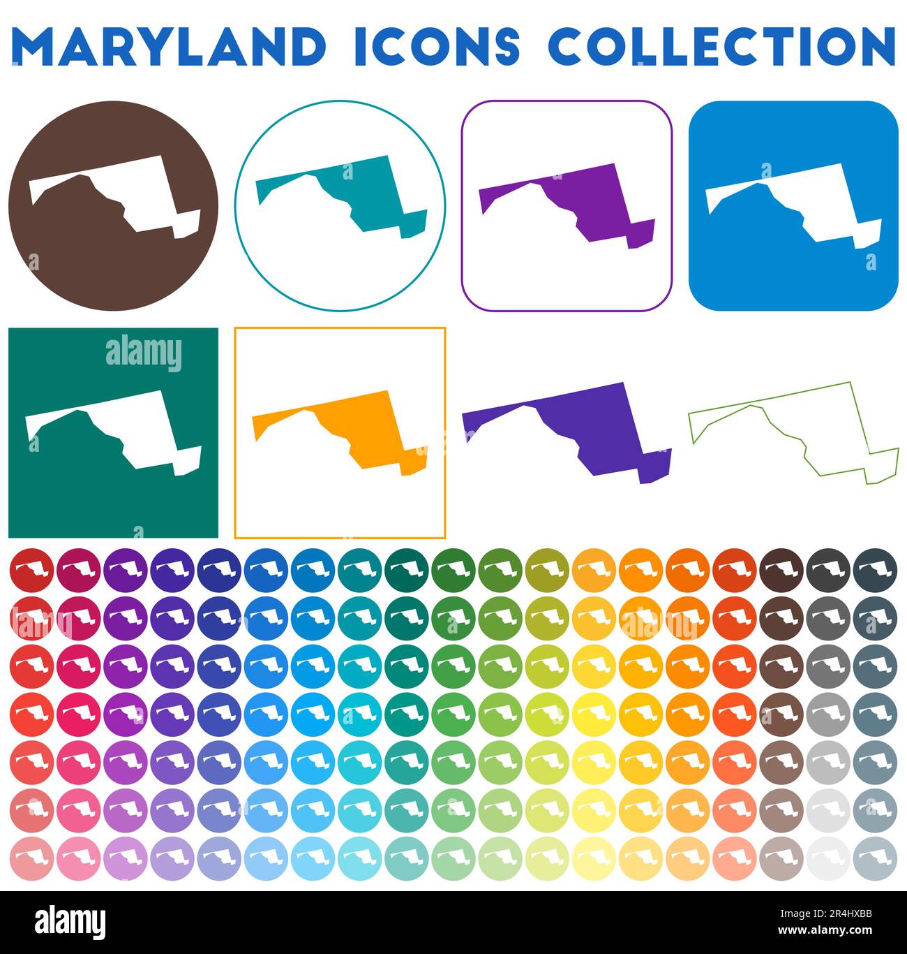 Maryland icons collection. Bright colorful trendy map icons. Modern ...