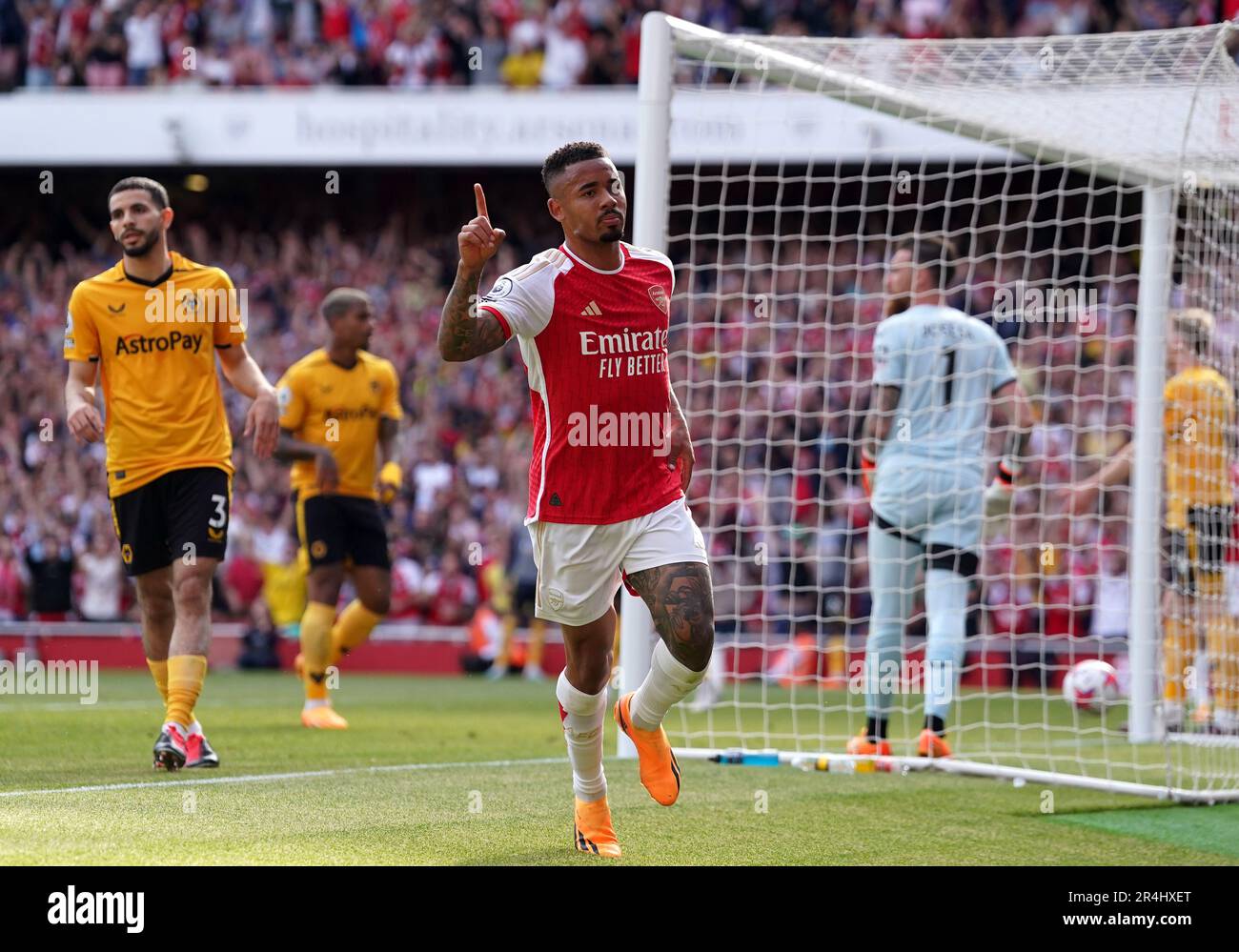Arsenal's Gabriel Jesus (centre) celebrates scoring their side's fourth ...