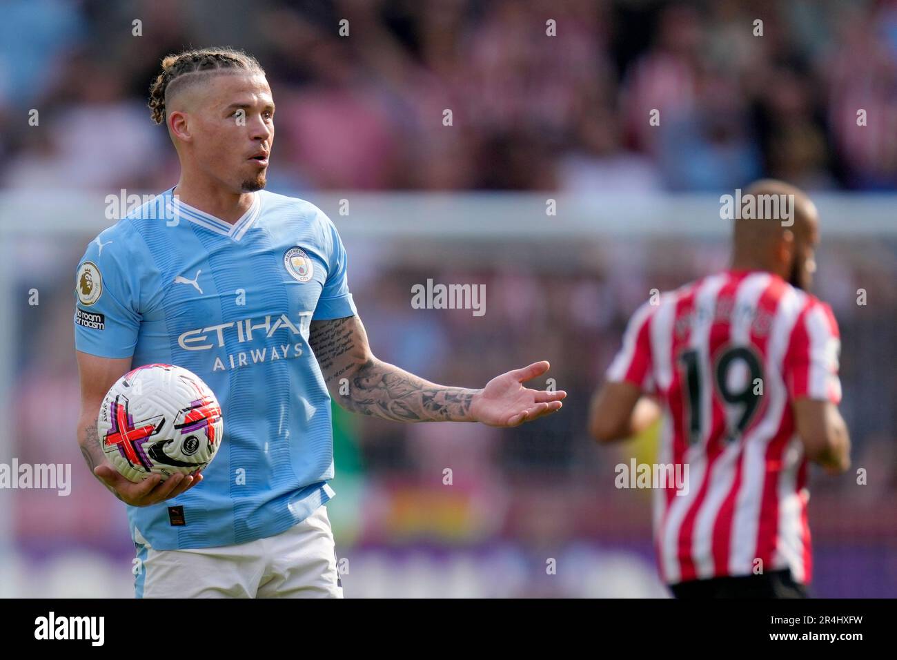 Manchester City's Kalvin Phillips reacts during the English Premier ...