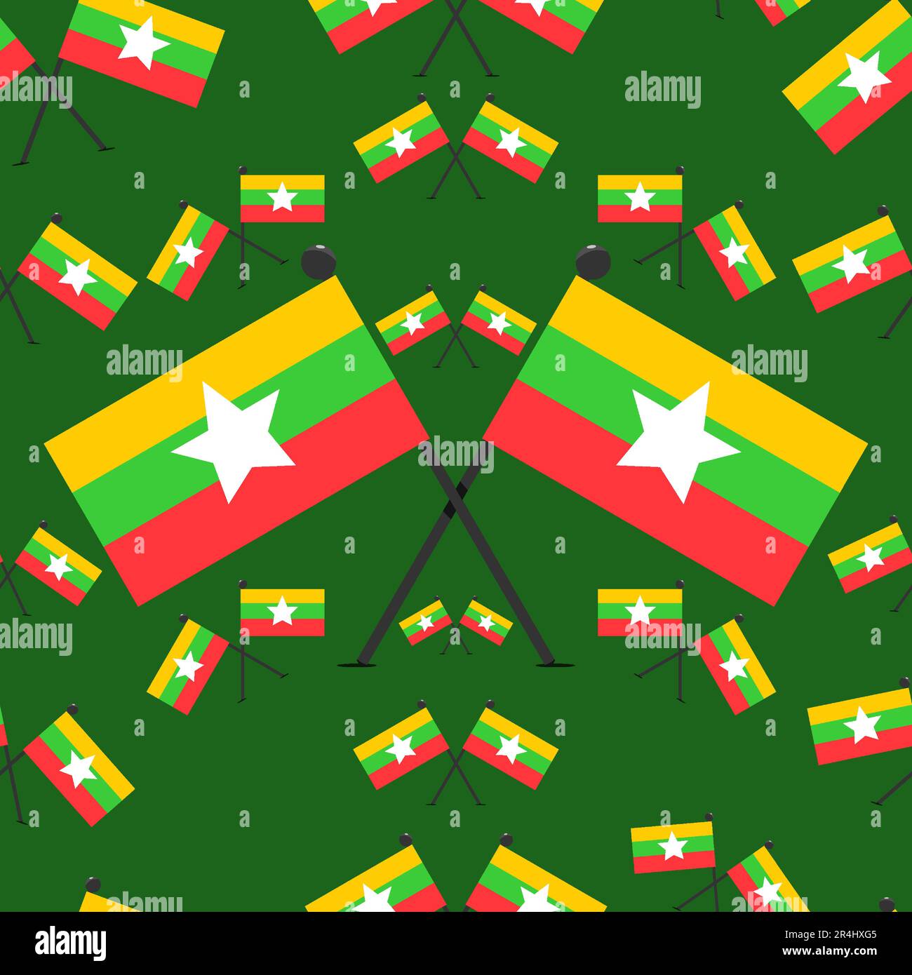 Vector Illustration of Myanmar Pattern Flags and Green Colors ...