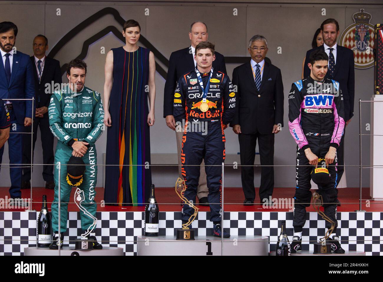 Podium, ALONSO Fernando (spa), Aston Martin F1 Team AMR23, VERSTAPPEN ...
