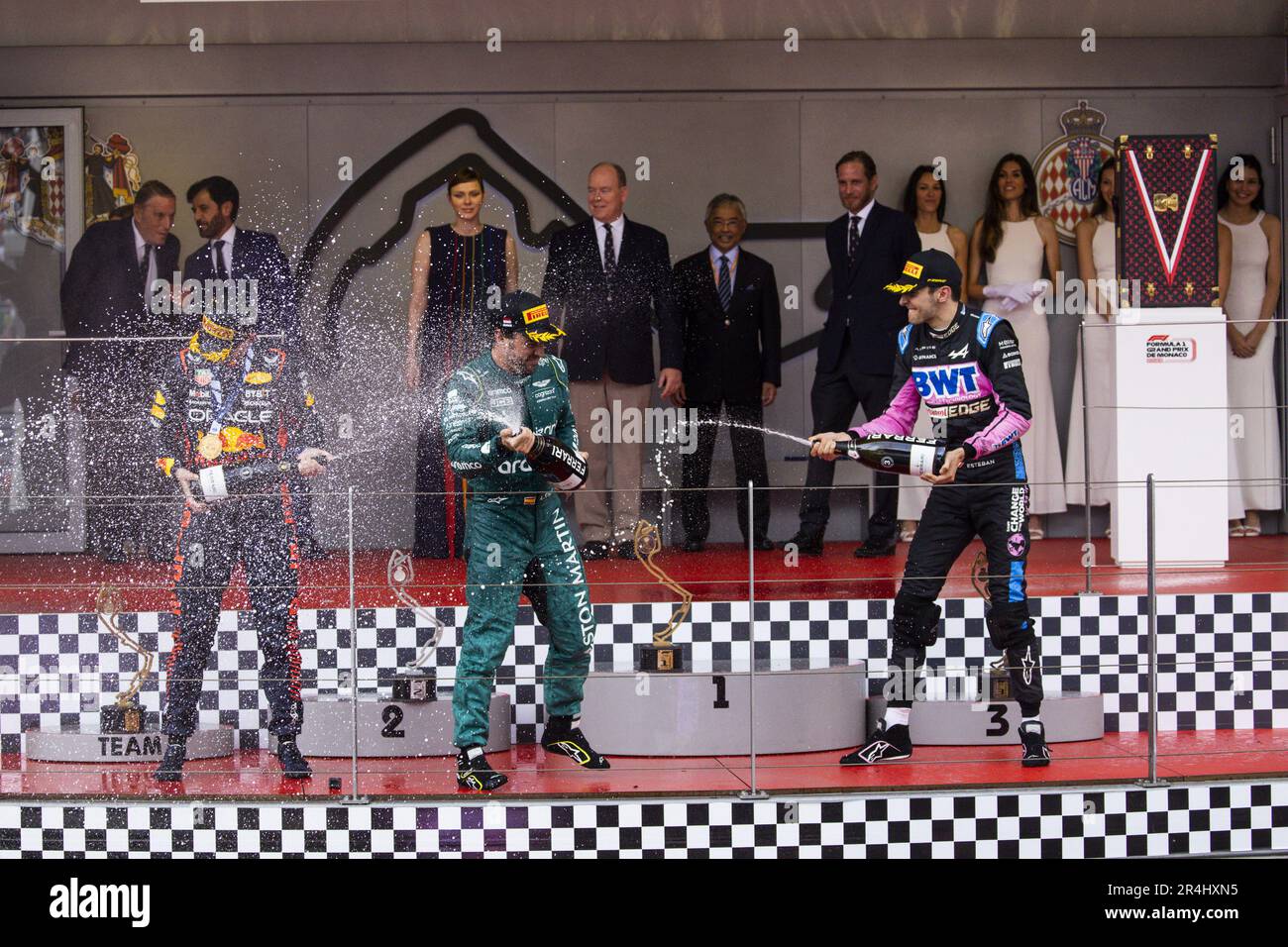 Podium, ALONSO Fernando (spa), Aston Martin F1 Team AMR23, VERSTAPPEN ...