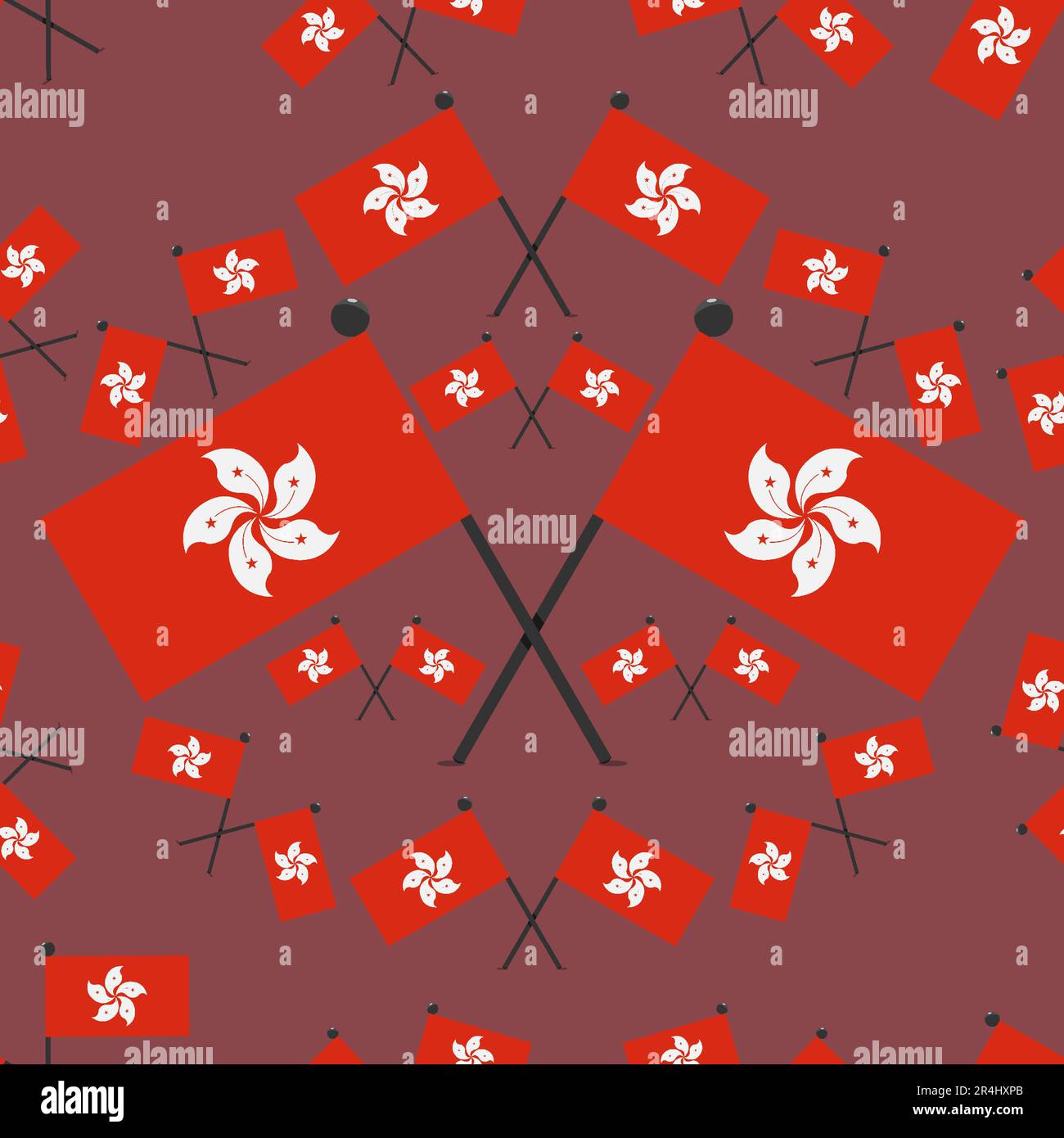 Vector Illustration of Pattern Hong Kong Flags and Dark Red Color Background Stock Vector Image ...