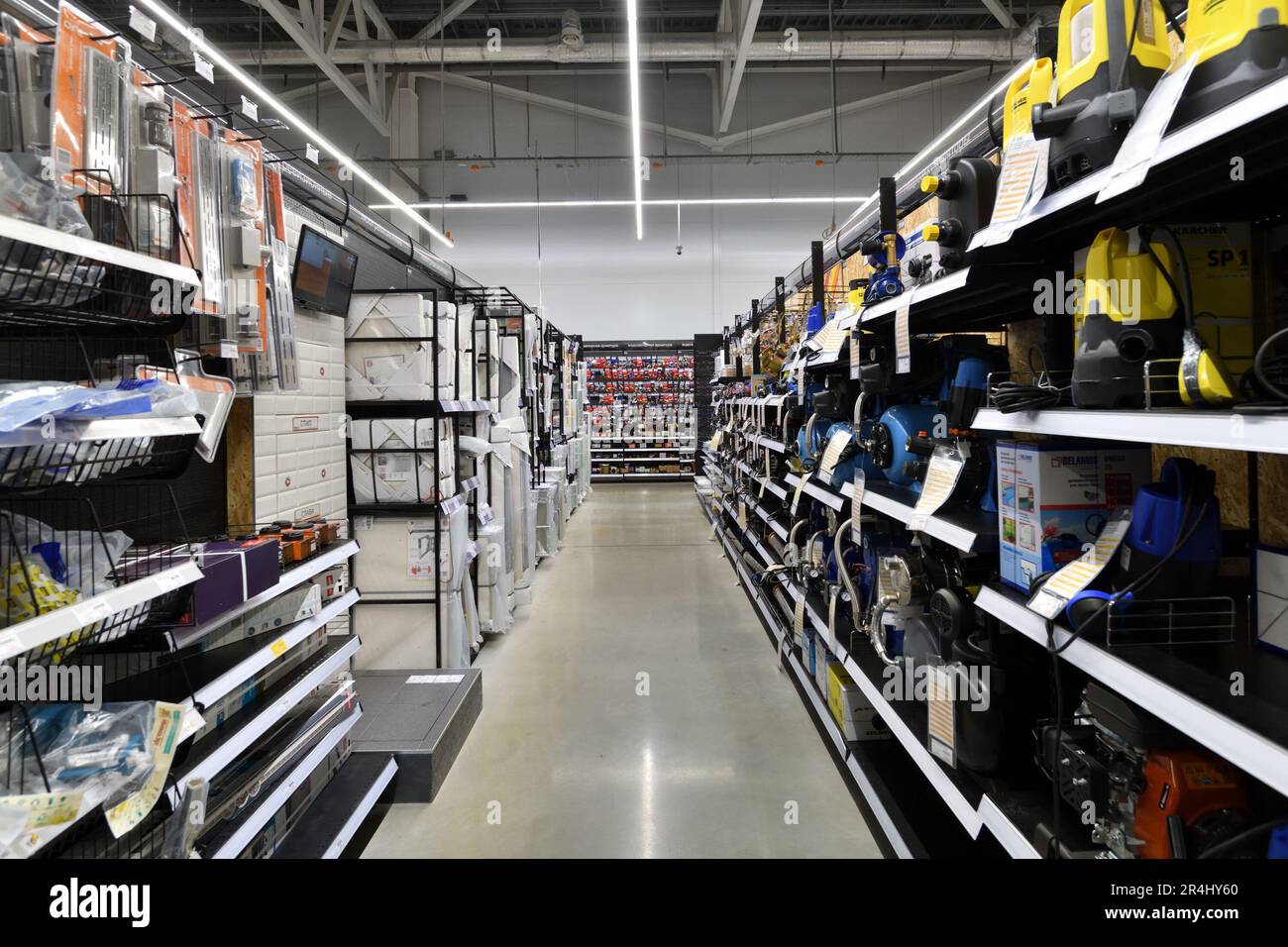 Moscow, Russia -21 Aug. 2022. The Various electrical goods in Petrovich ...