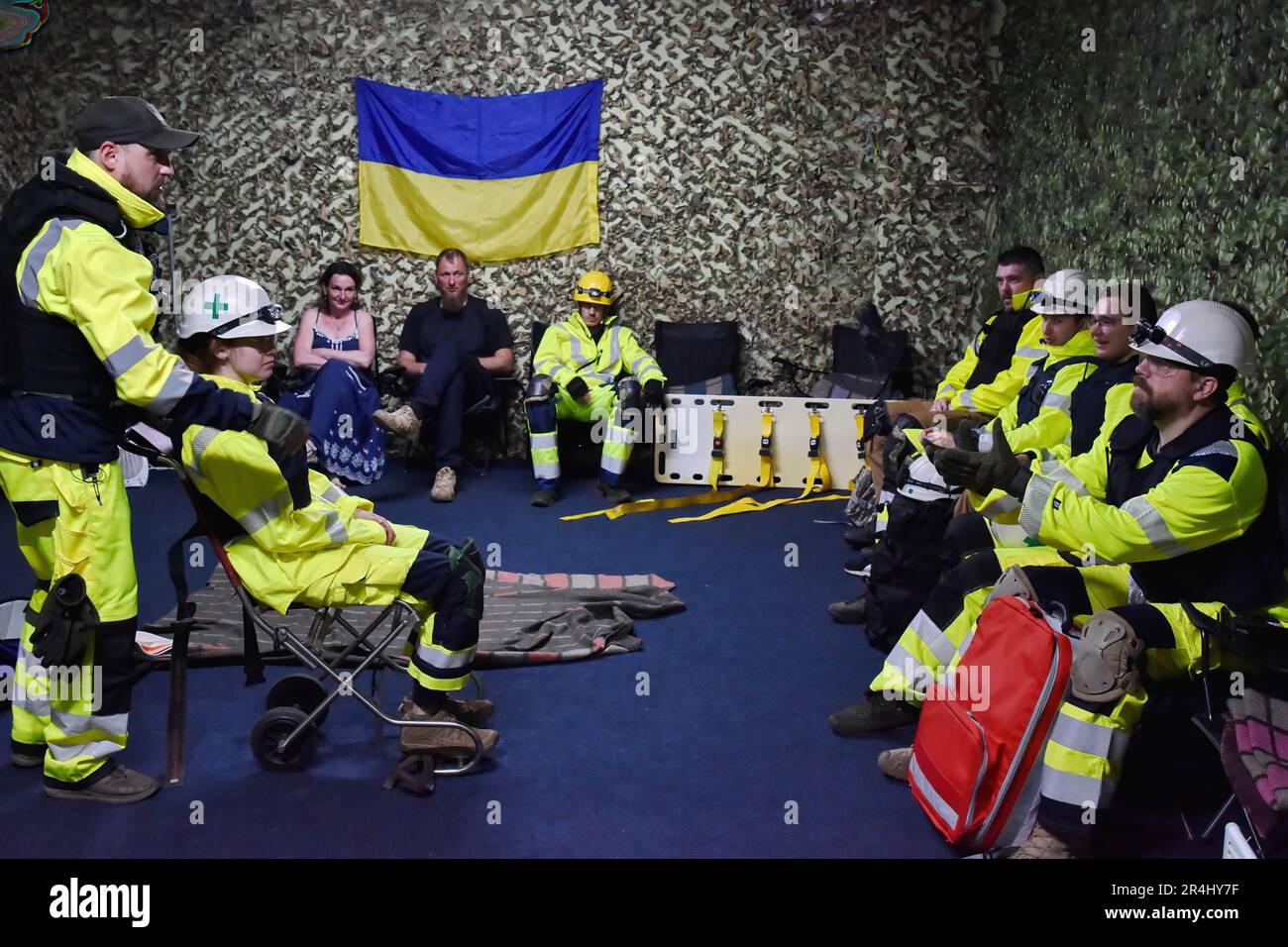 Volunteers of rescue team "VOG 2" are seen during a theoretical part of training the medical ...