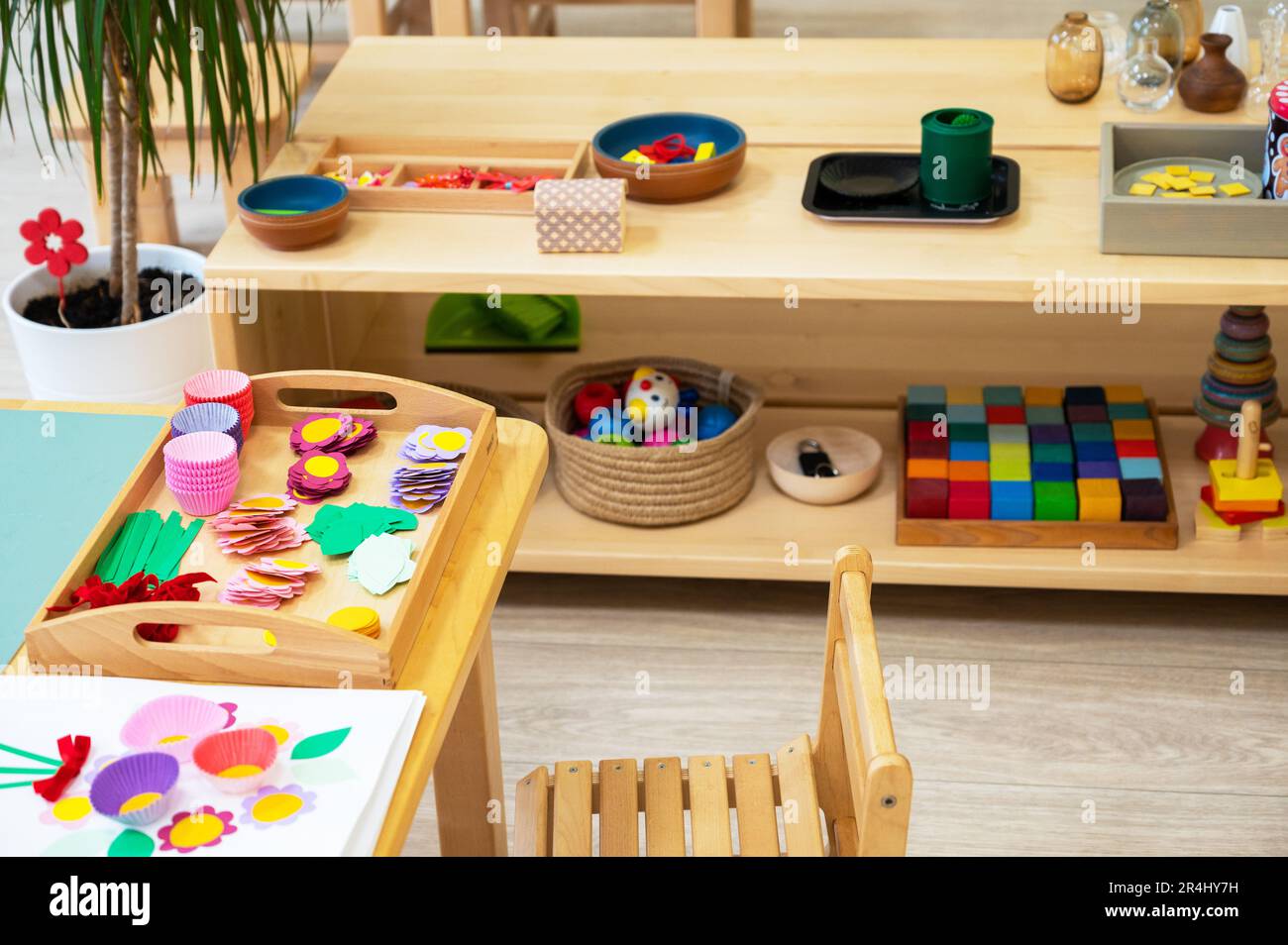 Classroom of Montessori kindergarten. The colorful Montessori material ...
