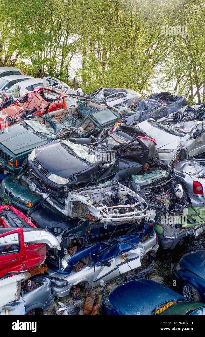 Car compound for scrap metal recycling viewed from above Stock Photo ...