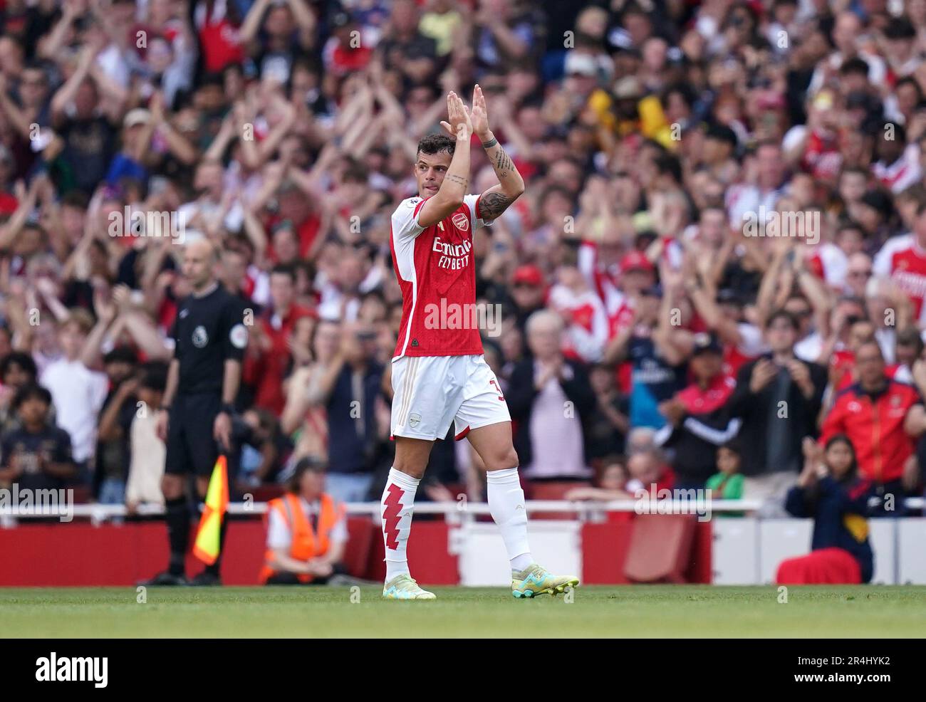 Arsenal's Granit Xhaka substituted off to a standing ovation during the ...