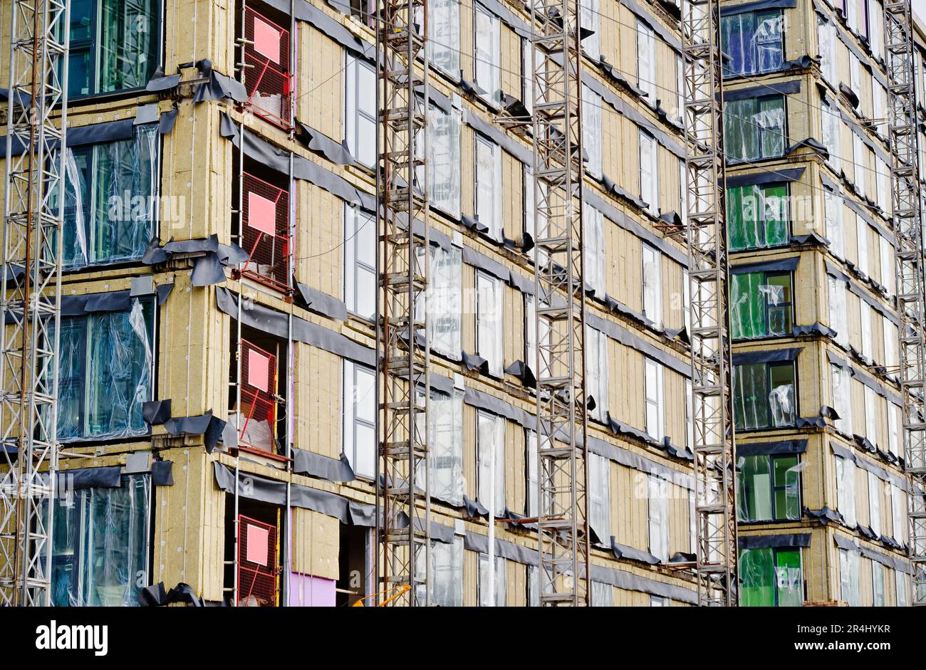 High rise residential building of flats with cladding being replaced ...