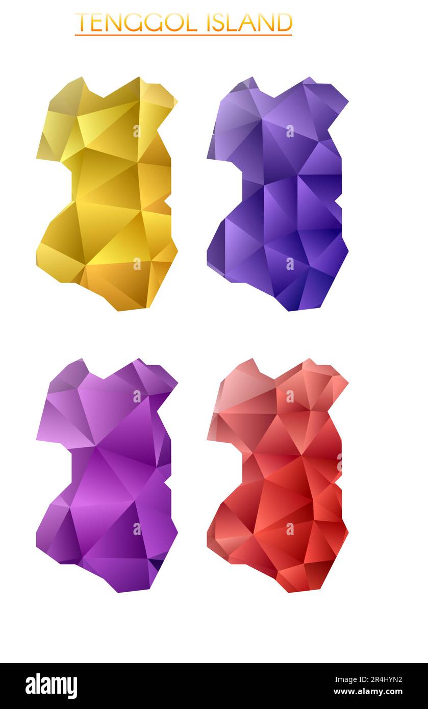 Set of vector polygonal maps of Tenggol Island. Bright gradient border ...