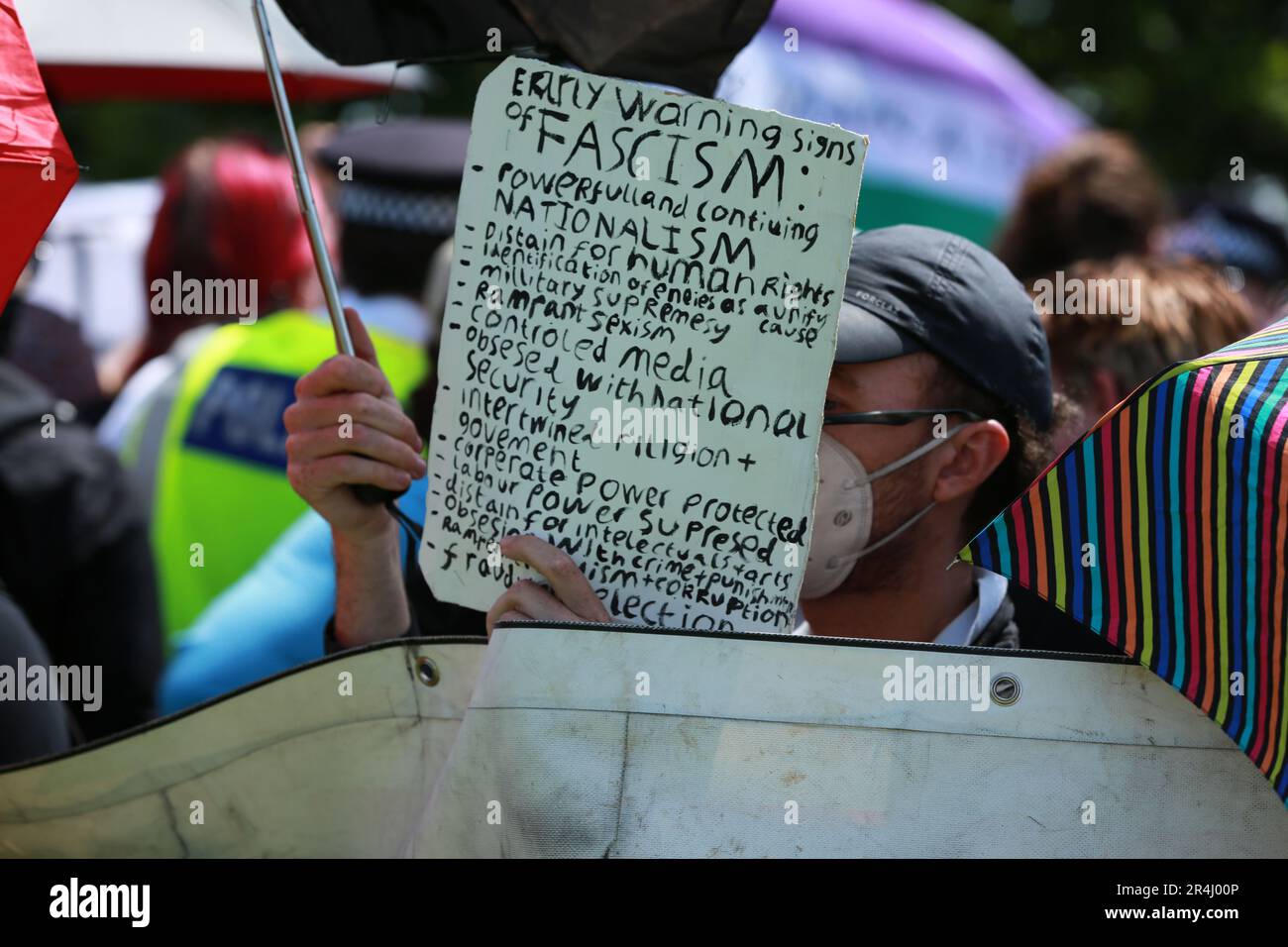 London, UK. 28 May 2023. Transgender rights activists counter-protest ...