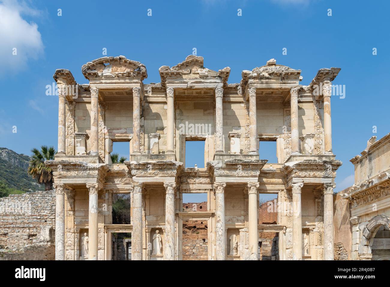 A picture of the upper section of the Library of Celsus at the Ephesus ...