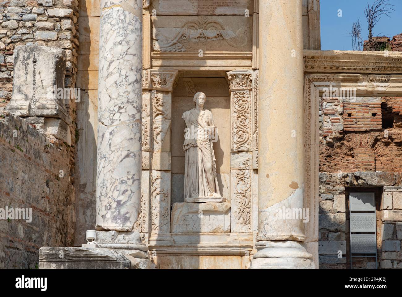 A picture of the Sophia statue on the Library of Celsus at the Ephesus ...