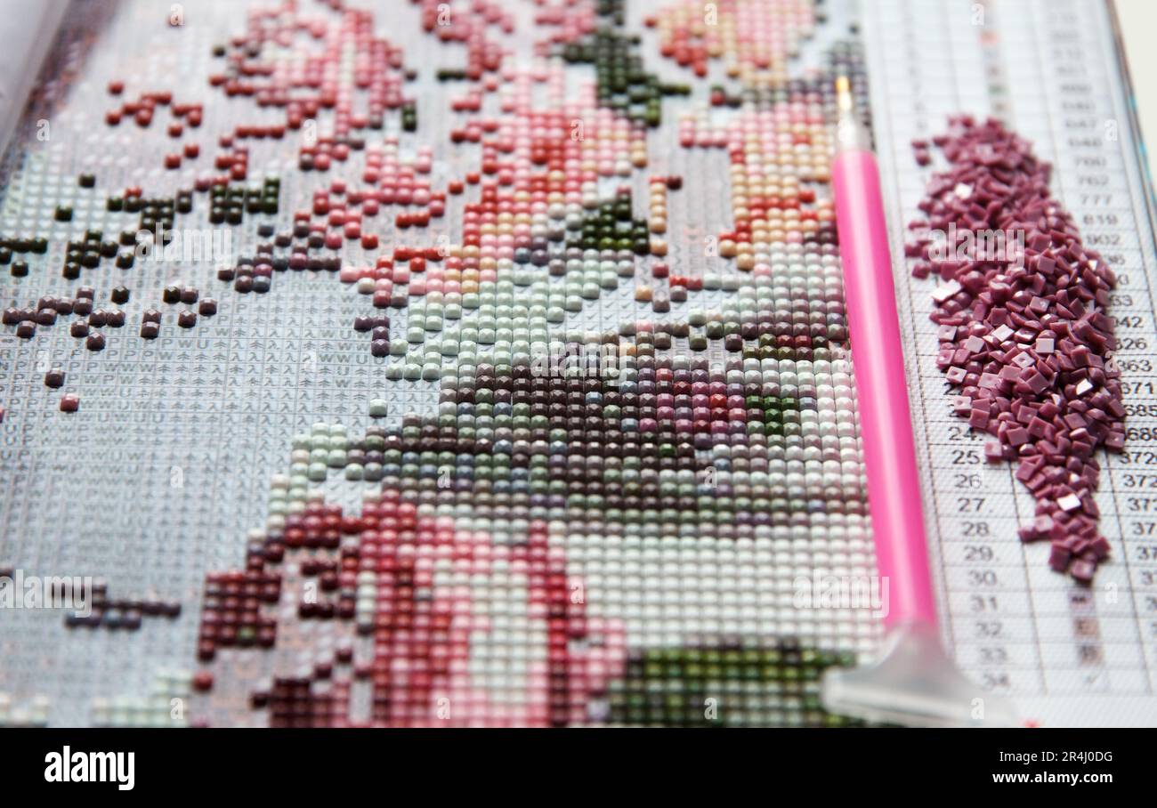 Handmade process of creation of diamond painting 3d from square ...