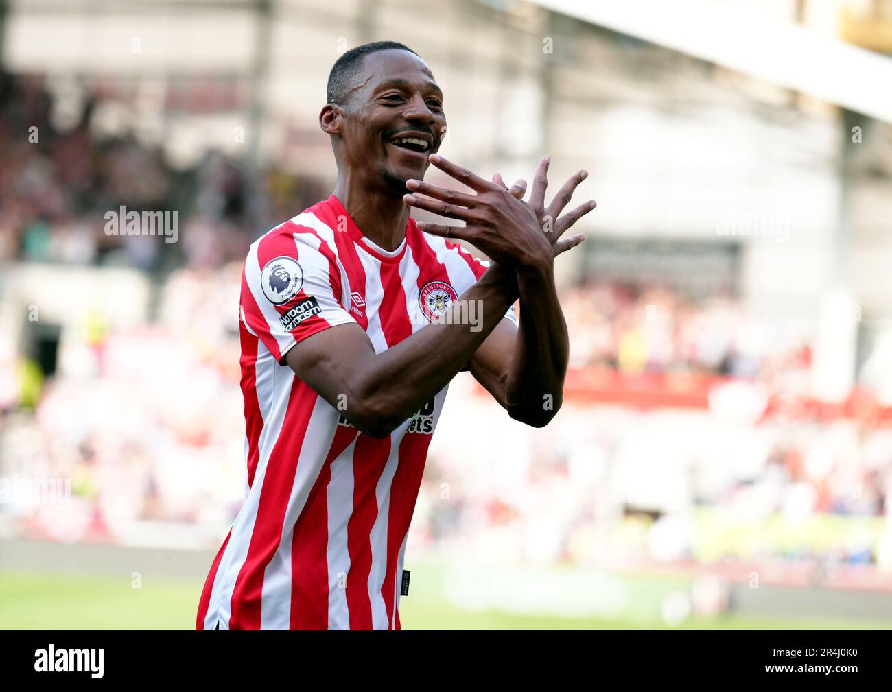 Brentford's Ethan Pinnock celebrates scoring the opening goal during ...