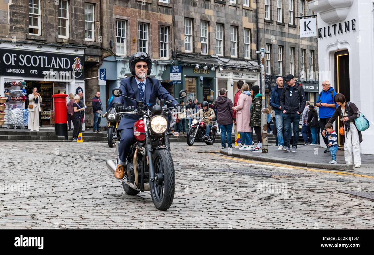 Men driving classic motorcycle in Distinguished Gentlemen's Ride, Royal ...
