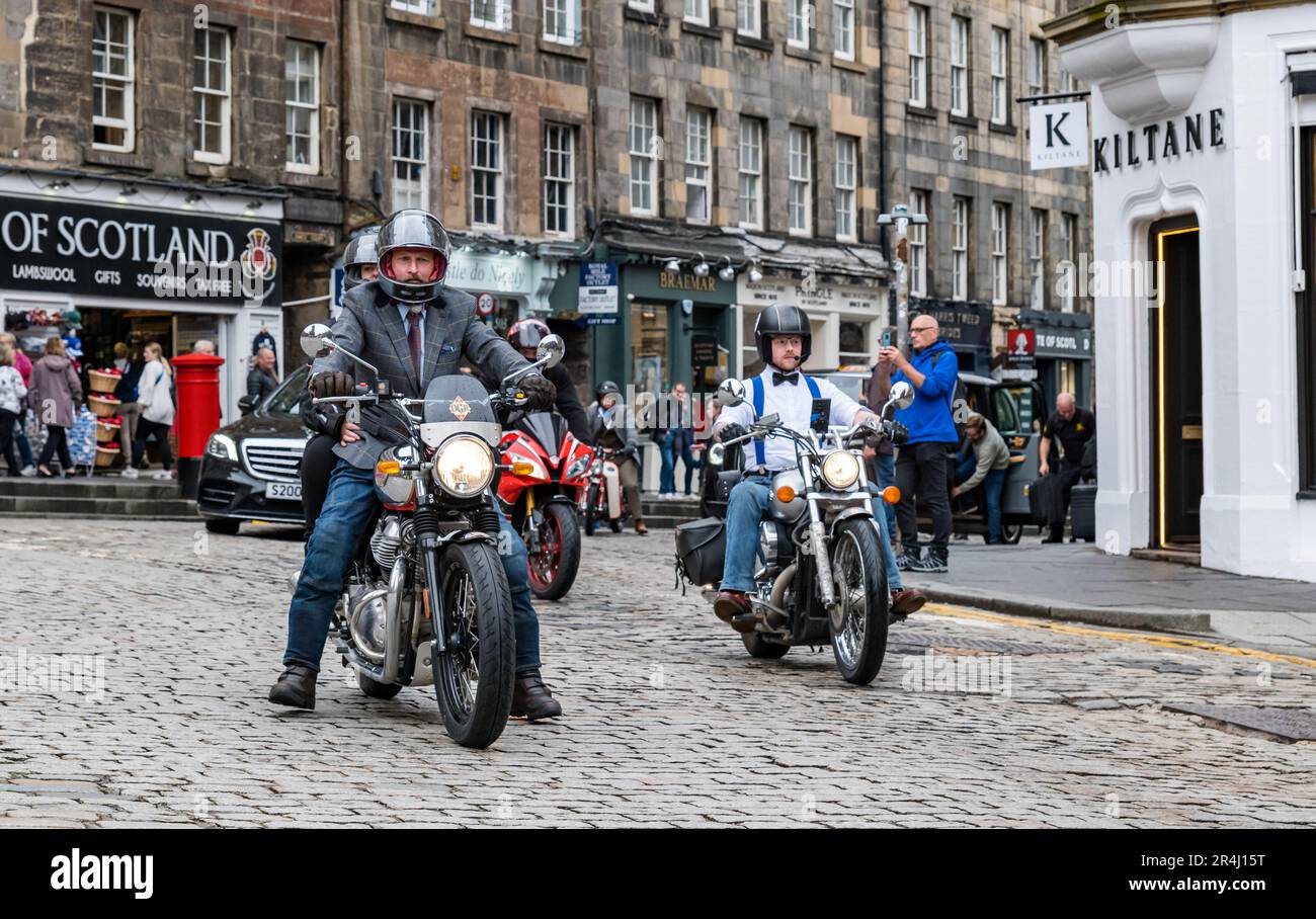 Men driving classic motorcycle in Distinguished Gentlemen's Ride, Royal ...