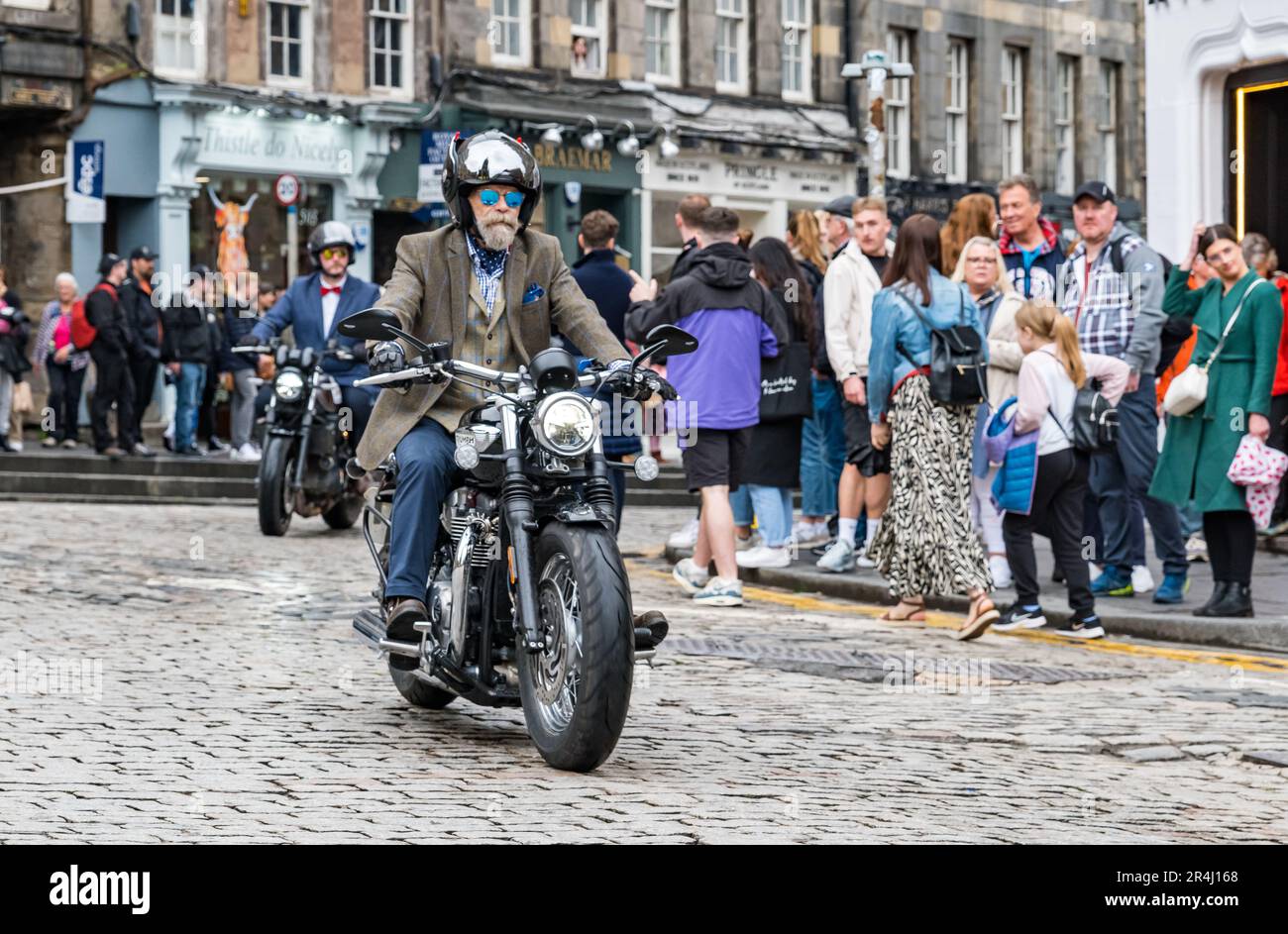 Men driving classic motorcycle in Distinguished Gentlemen's Ride, Royal ...
