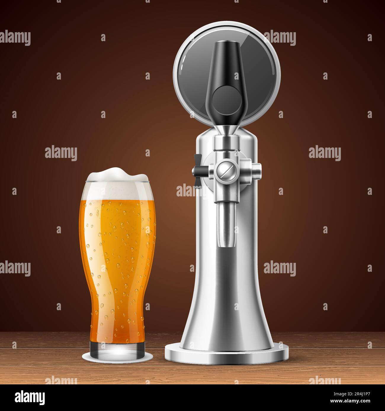 Realistic beer tap and tower. Alcoholic drink equipment, beerkeeper ...