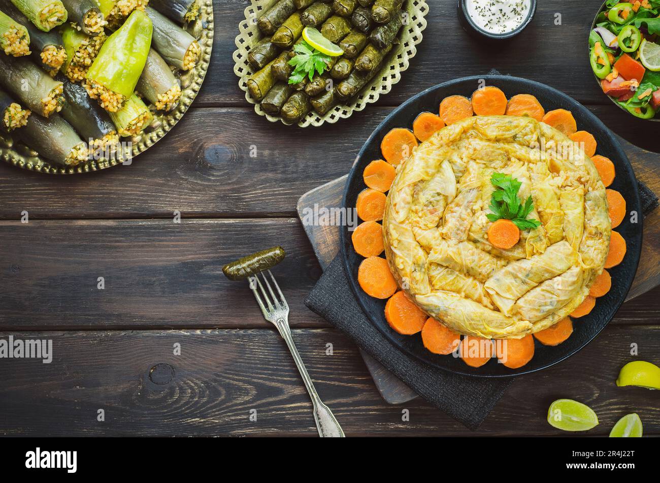 Arabic cuisine; Middle eastern traditional "Mahshy" or "Dolma" dishes ...
