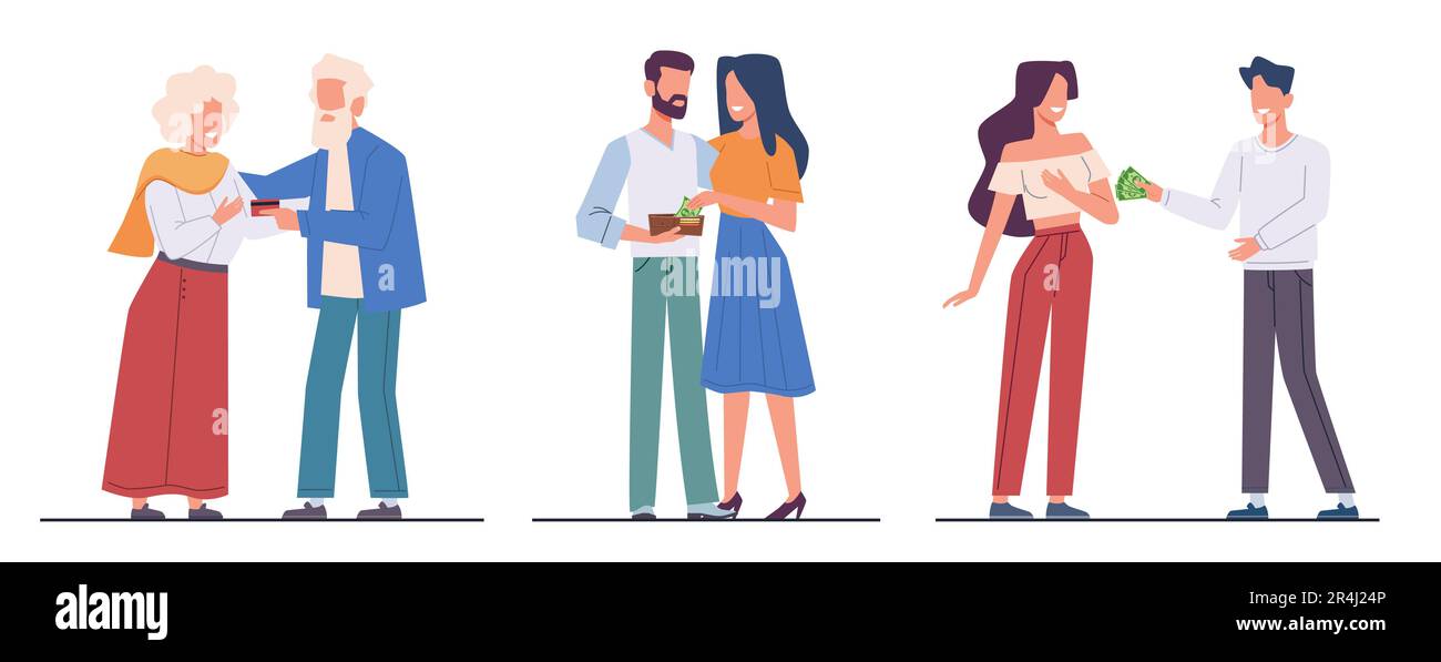 Women take or borrow money from their husbands or friends. Couple ...