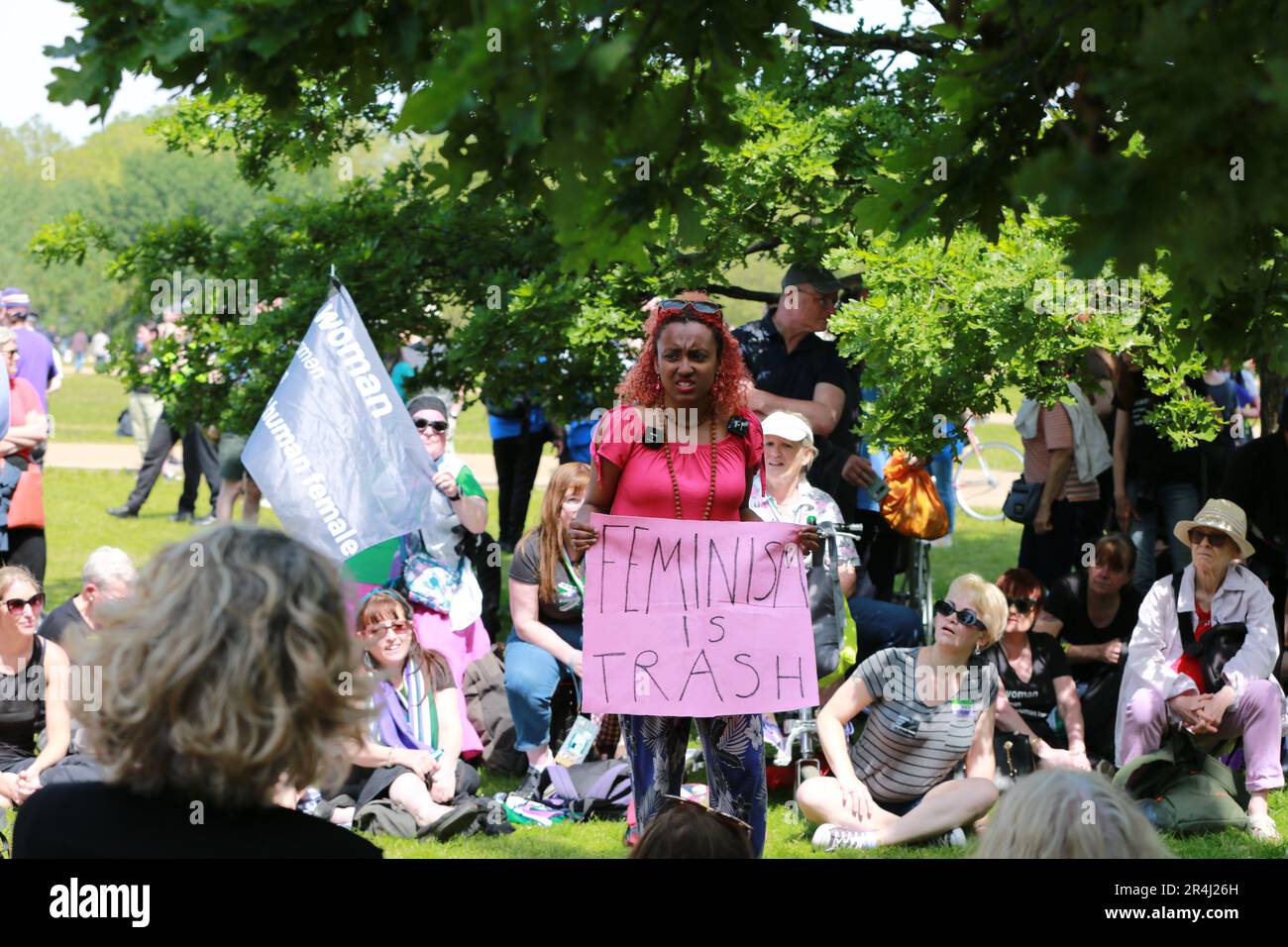 London, UK. 28 May 2023. Transgender rights activists counter-protest ...