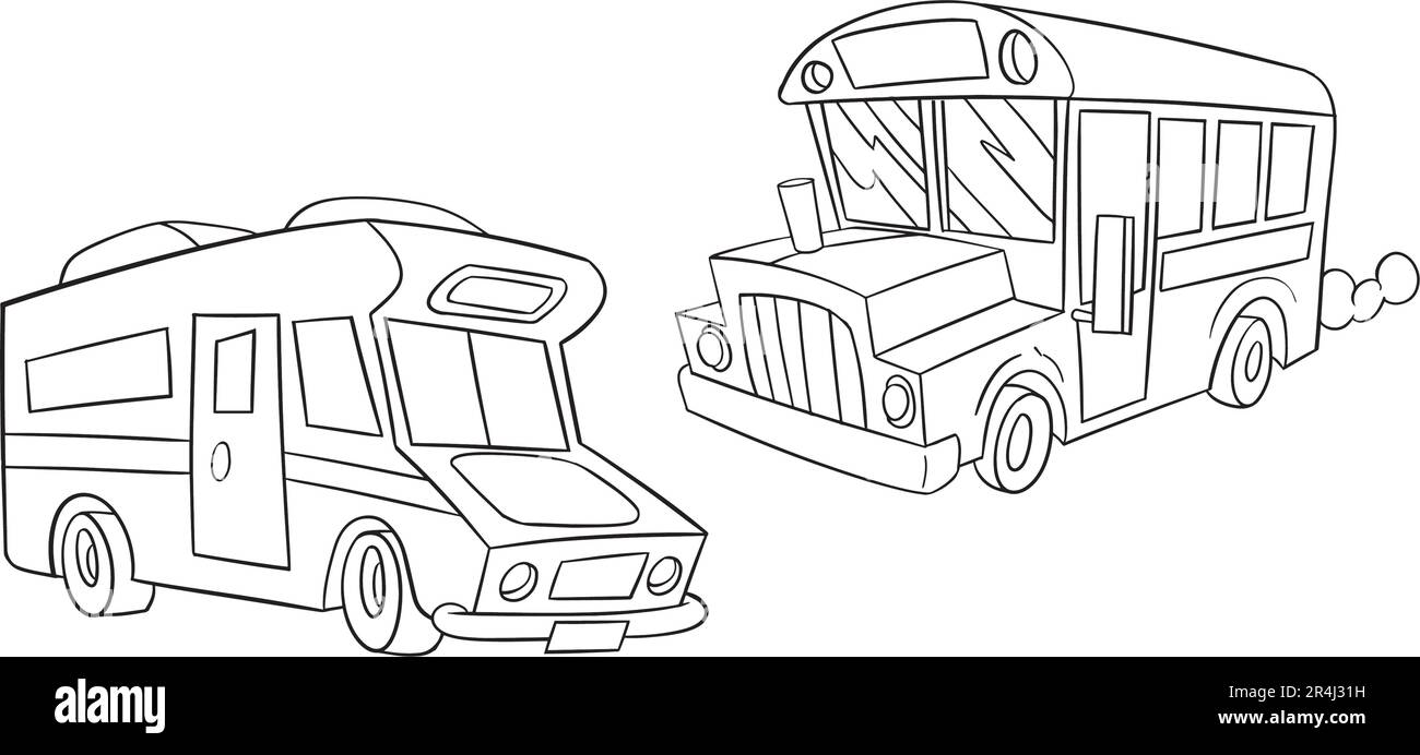 Outlined Cars Cartoon Character Poses. Vector Hand Drawn Collection Set ...