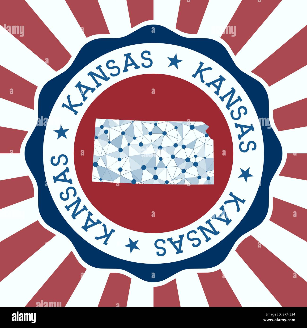 Kansas Badge. Round logo of US state with triangular mesh map and ...