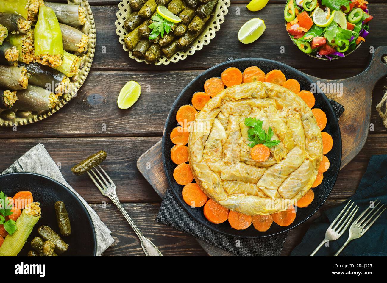 Arabic cuisine; Middle eastern traditional "Mahshy" or "Dolma" dishes ...