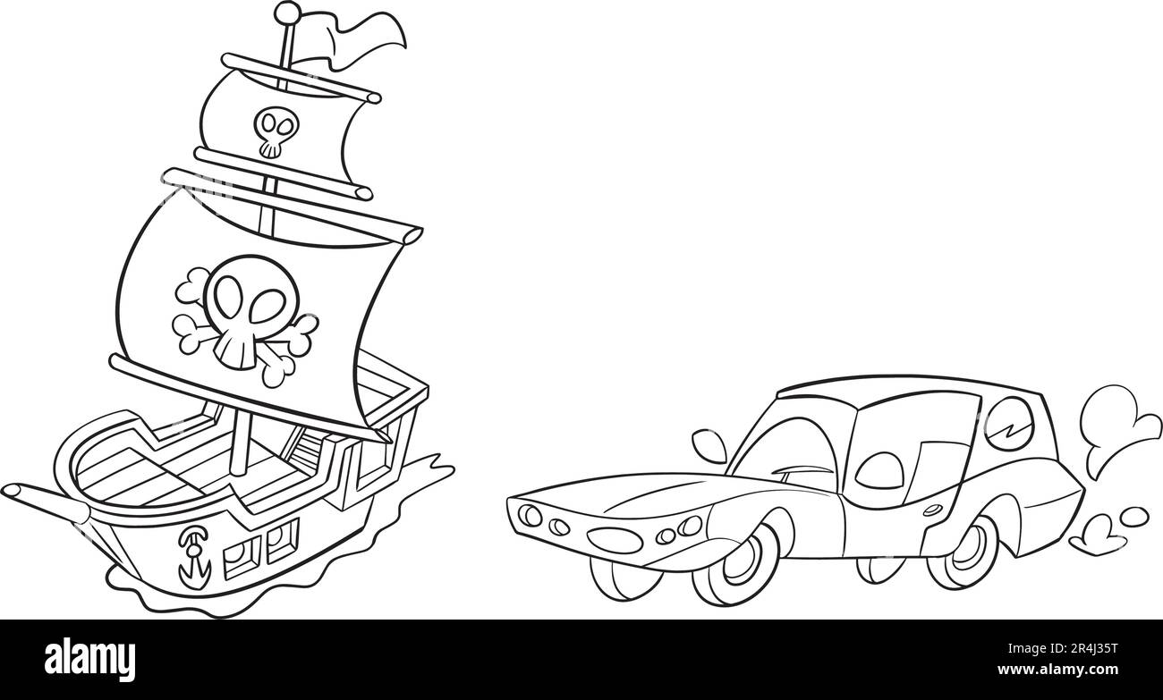 Outlined Cars Cartoon Character Poses. Vector Hand Drawn Collection Set ...