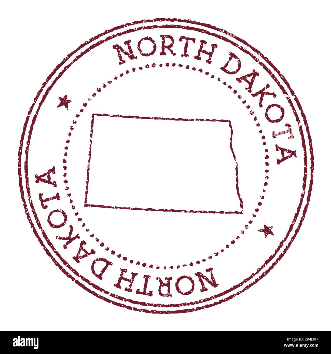 North Dakota round rubber stamp with US state map. Vintage red passport ...