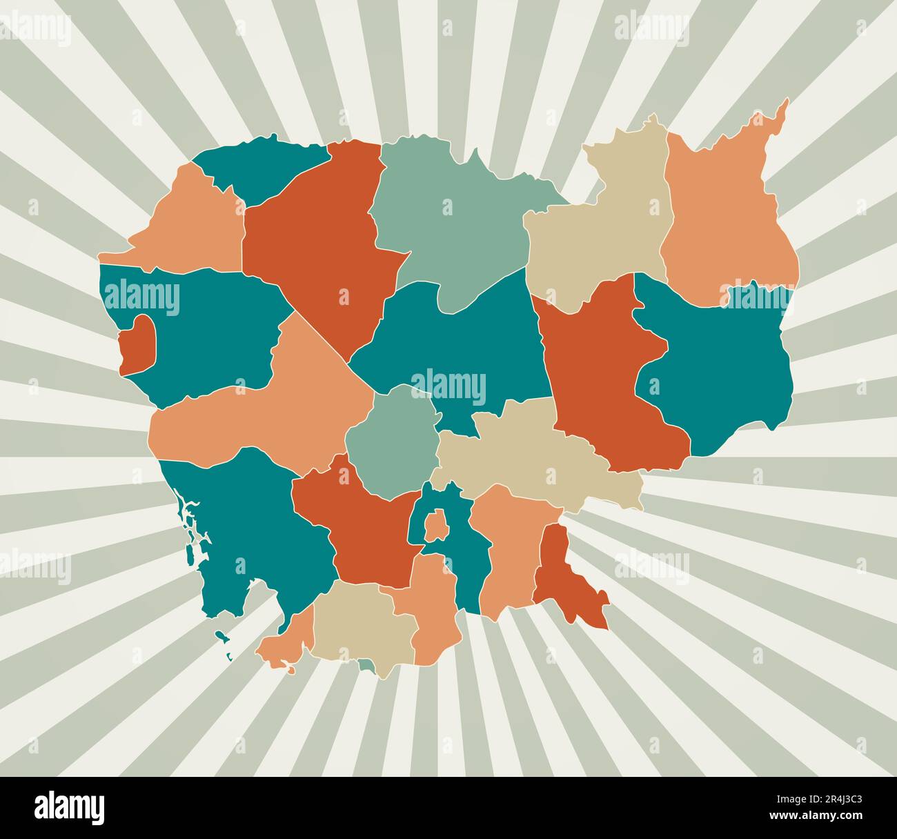 Cambodia map. Poster with map of the country in retro color palette ...