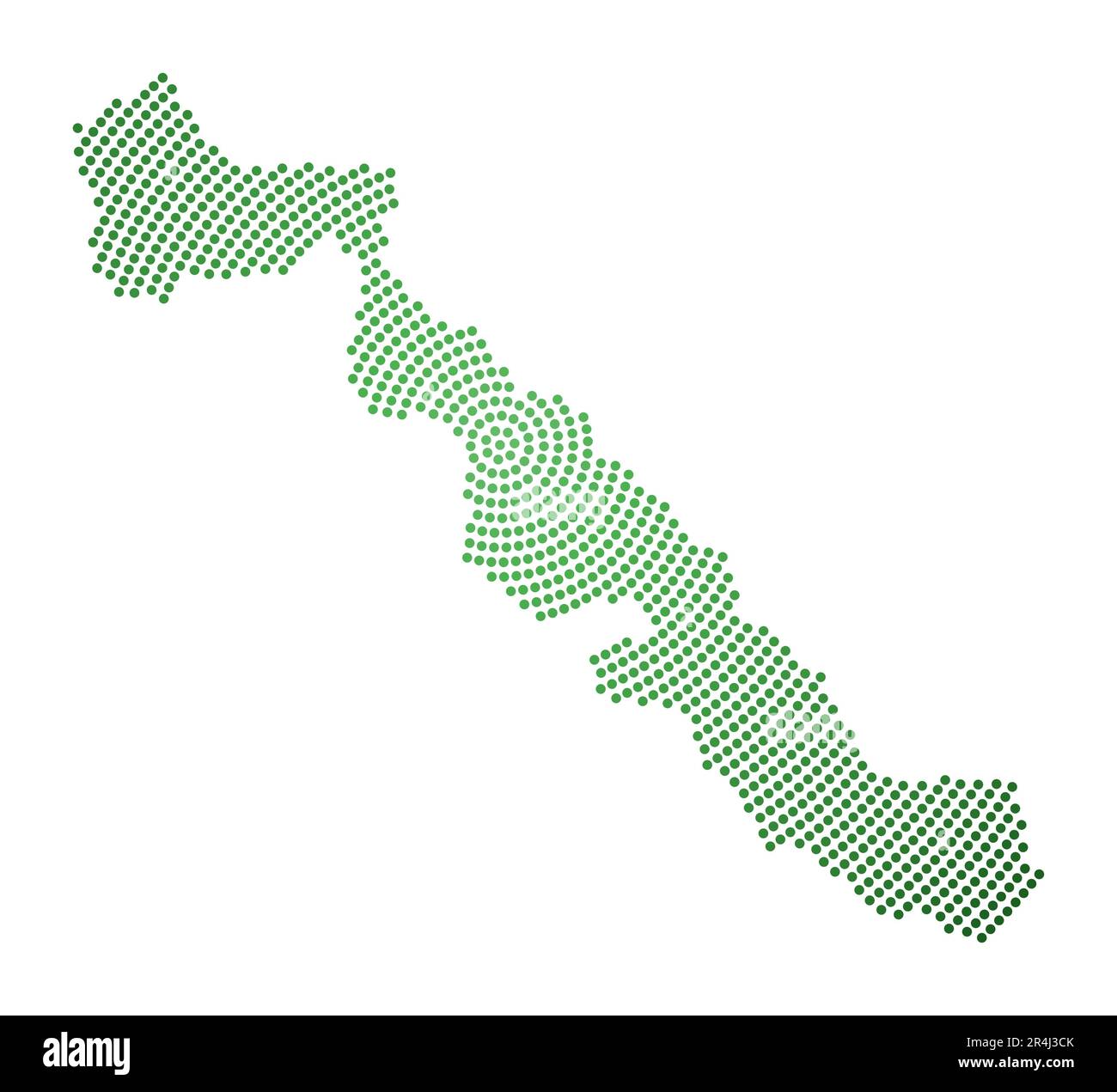 Musha Cay dotted map. Digital style shape of Musha Cay. Tech icon of the island with gradiented ...